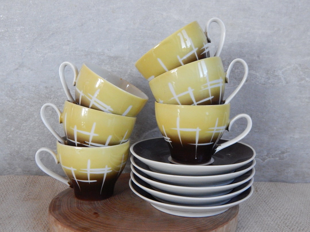 Set of 5 Kahla Vintage Small Yellow Brown Espresso Coffee Cup German Tableware 1960 - Etsy