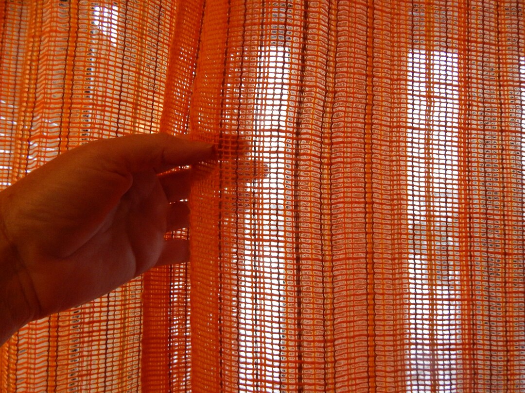 Set of 2 Vintage Swedish Orange Acrylic Wool Curtain Retro Home Decor ...