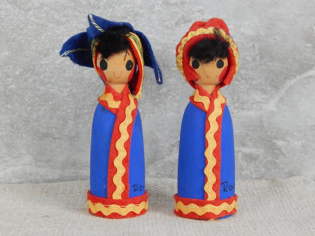 Set of 2 Vintage Small Finnish Wood Doll Souvenir. Made in Finland ...