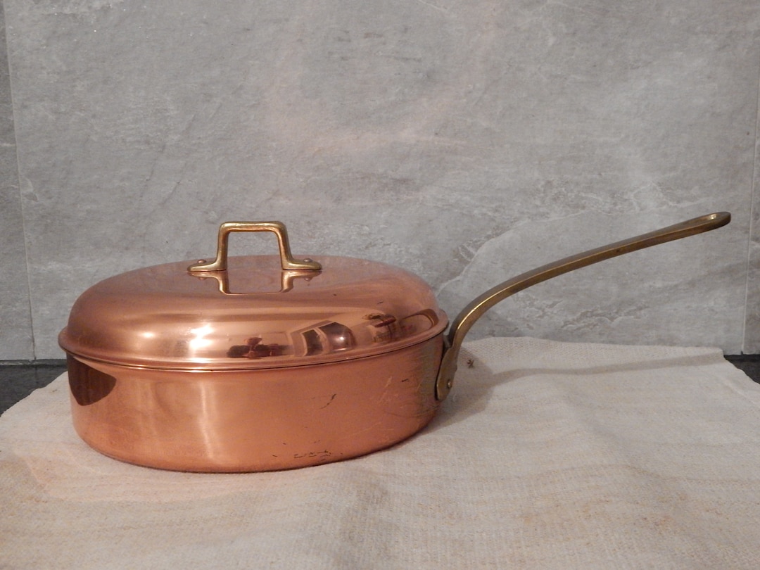 Vintage Copper Cookware Pan With Lid and Long Brass Handle /pan ...