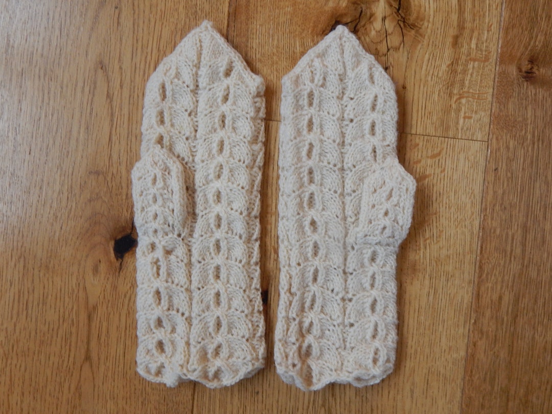Wool Lace Mittens Handmade Retro Knitted Ladies Mittens Made In - Etsy