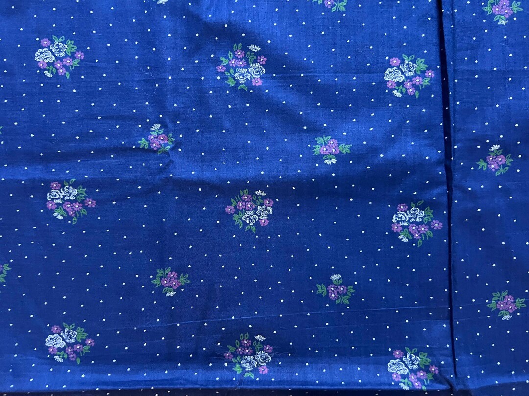 Soviet Vintage Unused Light Cotton Chintz Fabric Blue Purple and White ...