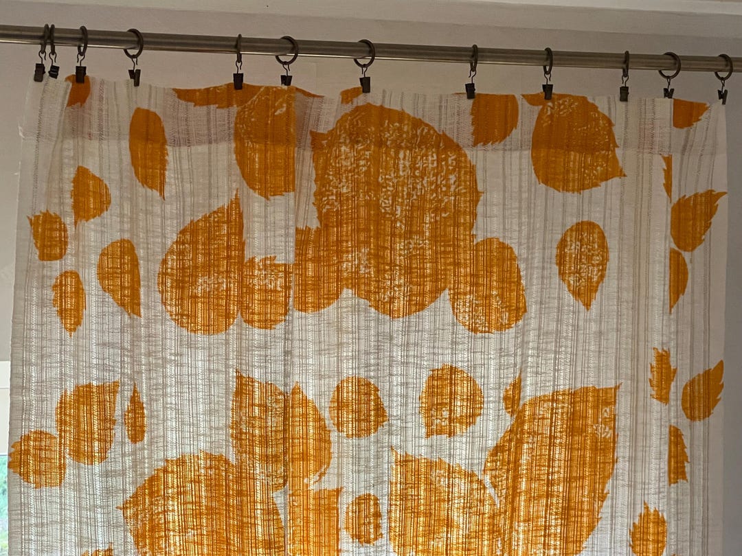 Set of 2 Scandinavian Vintage Curtains Swedish Yellow/ Natural White ...
