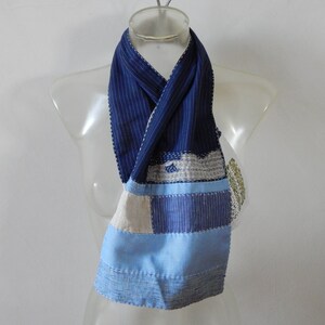 Patchwork Scarf Light Neckwear Quilting Muffler Handmade Patched Antique Fabric White and Blue ...