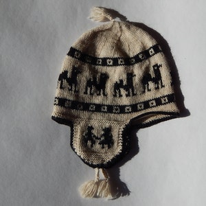 Vintage Knitted Ethnic Tribal Style Wool Hat Black Beige Earflap Hat ...