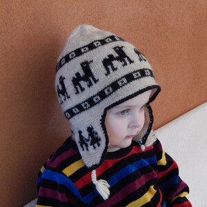 Vintage Knitted Ethnic Tribal Style Wool Hat Black Beige Earflap Hat ...