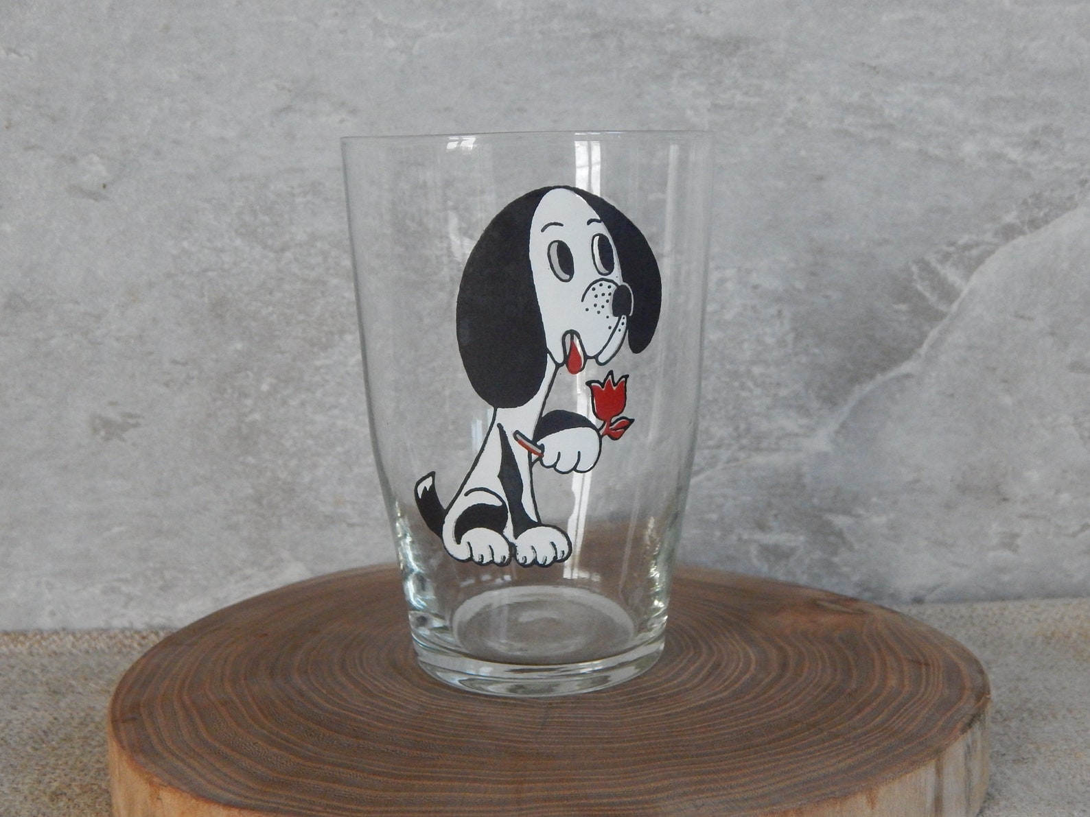 Drinking Glass With Dog Image in Vintage Glassware Glass Tumbler ...