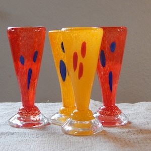 Bright Shot Glasses Set of 4 Red Yellow Vodka Glass, Hand Made ...
