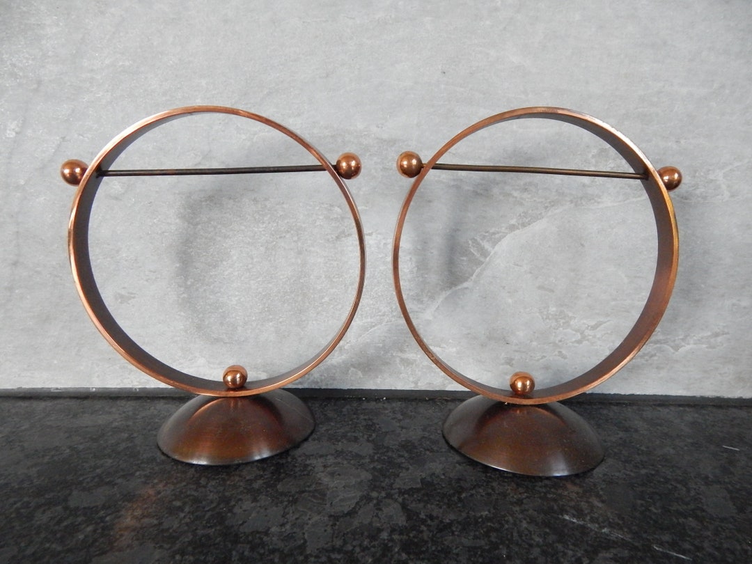 Set of 2 Vintage Copper Sign Holder Round Smaller Sports Memorabilia ...