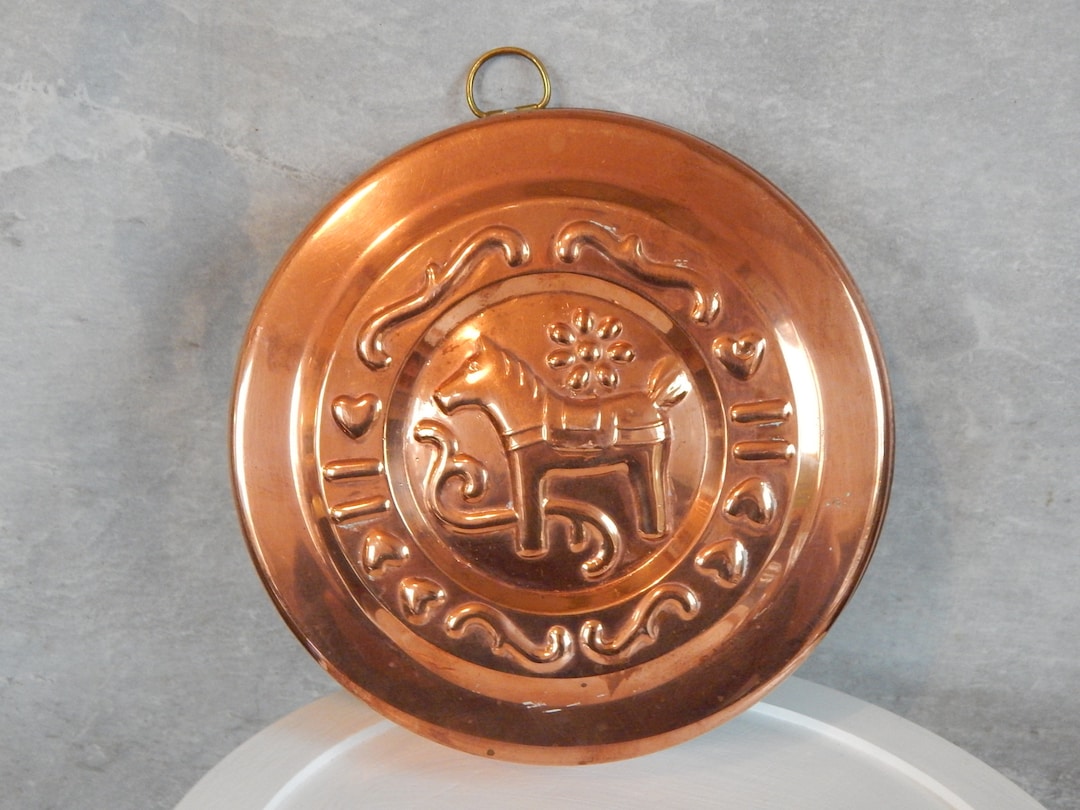 Vintage Copper Cookware/ Swedish Country Vintage Dala Horse Decor / Tin ...