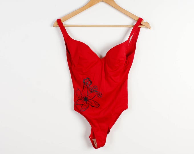 Bold Red Swimsuit - Ladies Vintage Style One Piece Bathing Suit ...