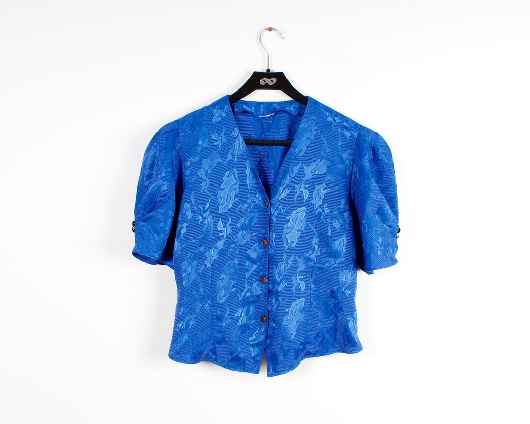90s Vintage Blue Disco Blouse, Rocker Puff Sleeve Top - Etsy