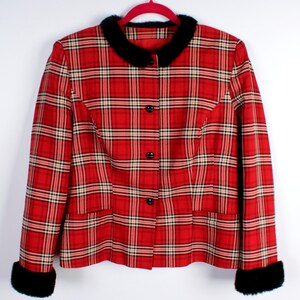Checkered Red Jacket City Style Cardigan Faux Fur Collar High - Etsy
