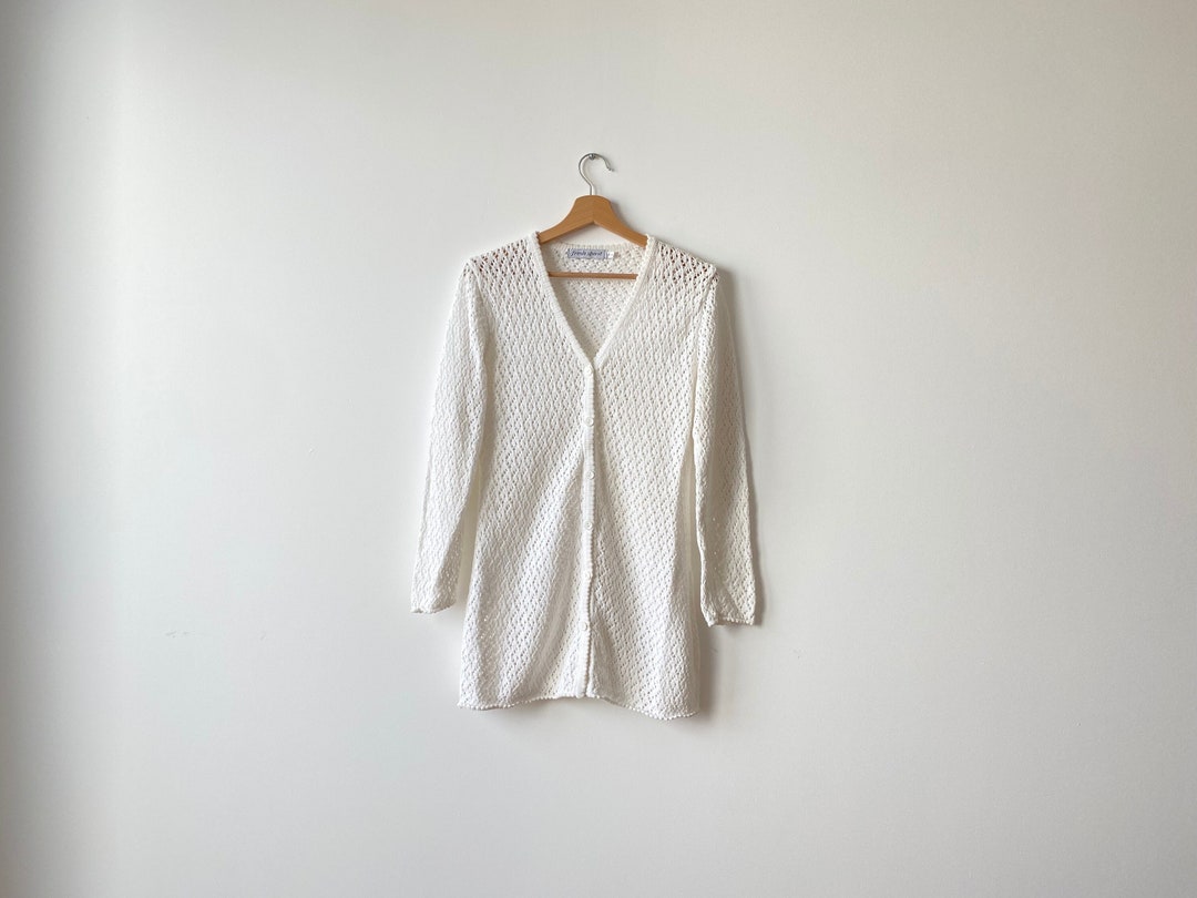 White Knitted Women Cardigan Summer Transparent Cardigan Jacket Button ...
