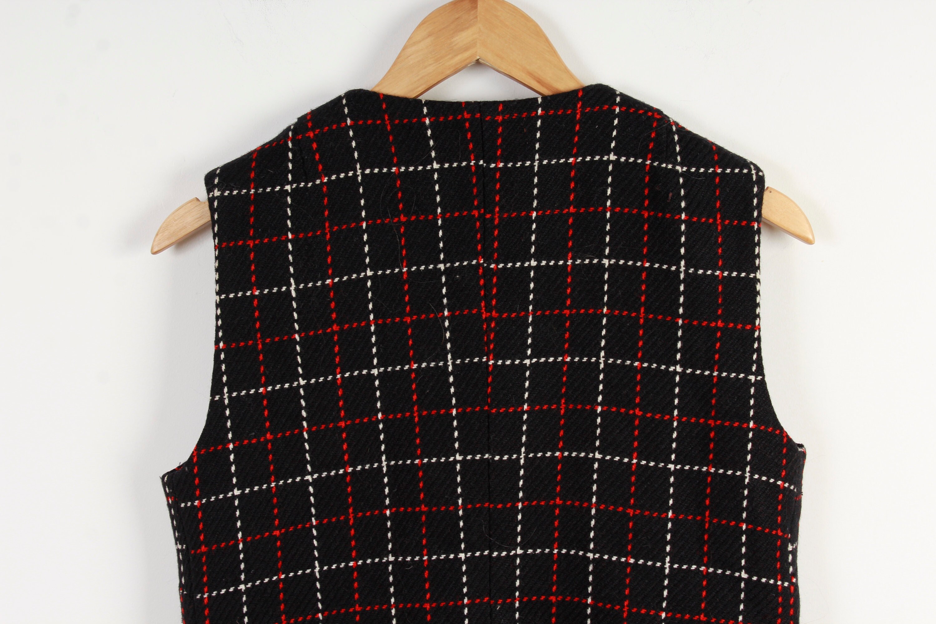 Vintage Checkered Women Vests Long Black Waistcoat Red White Stripes ...
