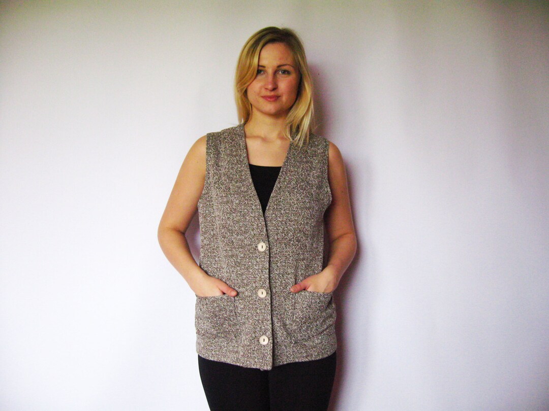 Vintage Gray Women Waistcoat Button up Vest Size L XL Boho Style - Etsy