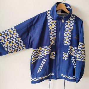 Navy Blue White Unisex Jacket Checkered Windbreaker Sports Weather ...