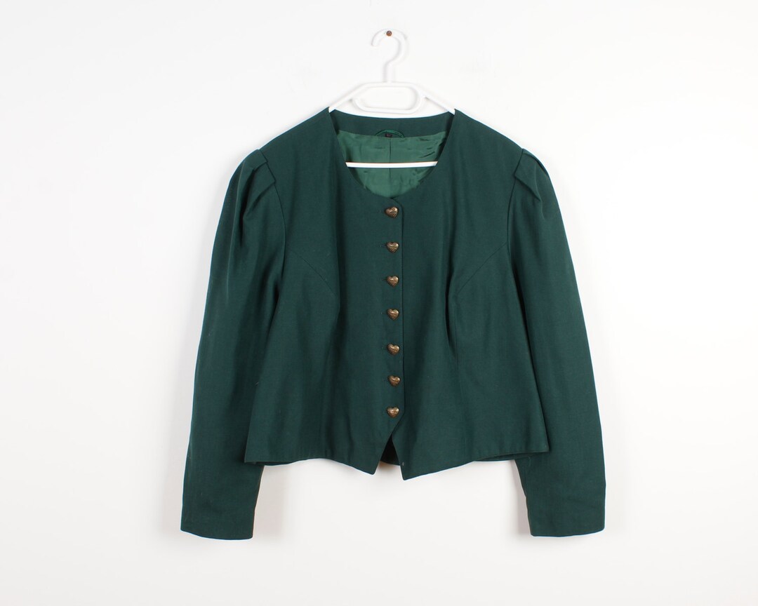 Vintage Green Women Jacket 80s 90s Padded Shoulder Jacket Large Size ...