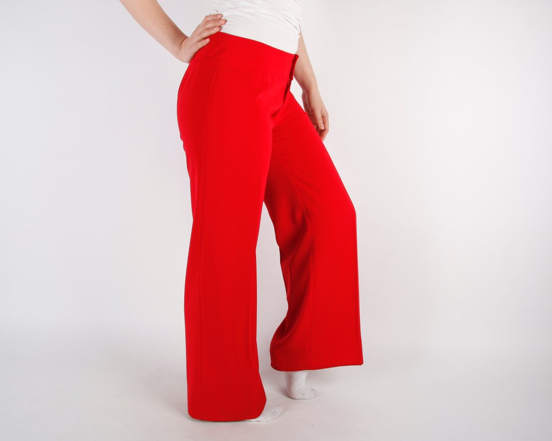 Red Wide Leg Classic Style Pants Flare Wide End Women Sexy Formal ...