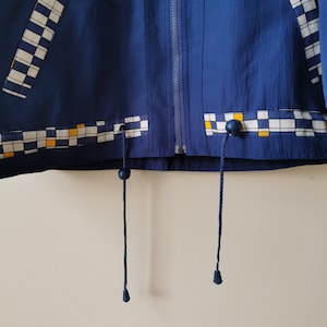 Navy Blue White Unisex Jacket Checkered Windbreaker Sports Weather ...