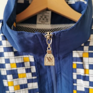 Navy Blue White Unisex Jacket Checkered Windbreaker Sports Weather ...