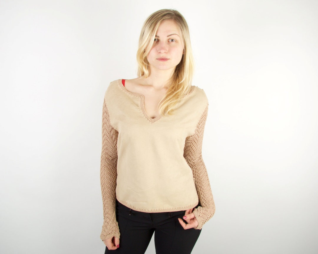 Crochet Faux Leather Sweater Knitted Sexy Crocheted Dirndl Blouse ...