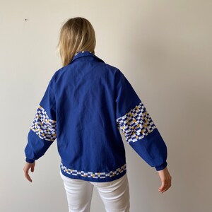 Navy Blue White Unisex Jacket Checkered Windbreaker Sports Weather ...