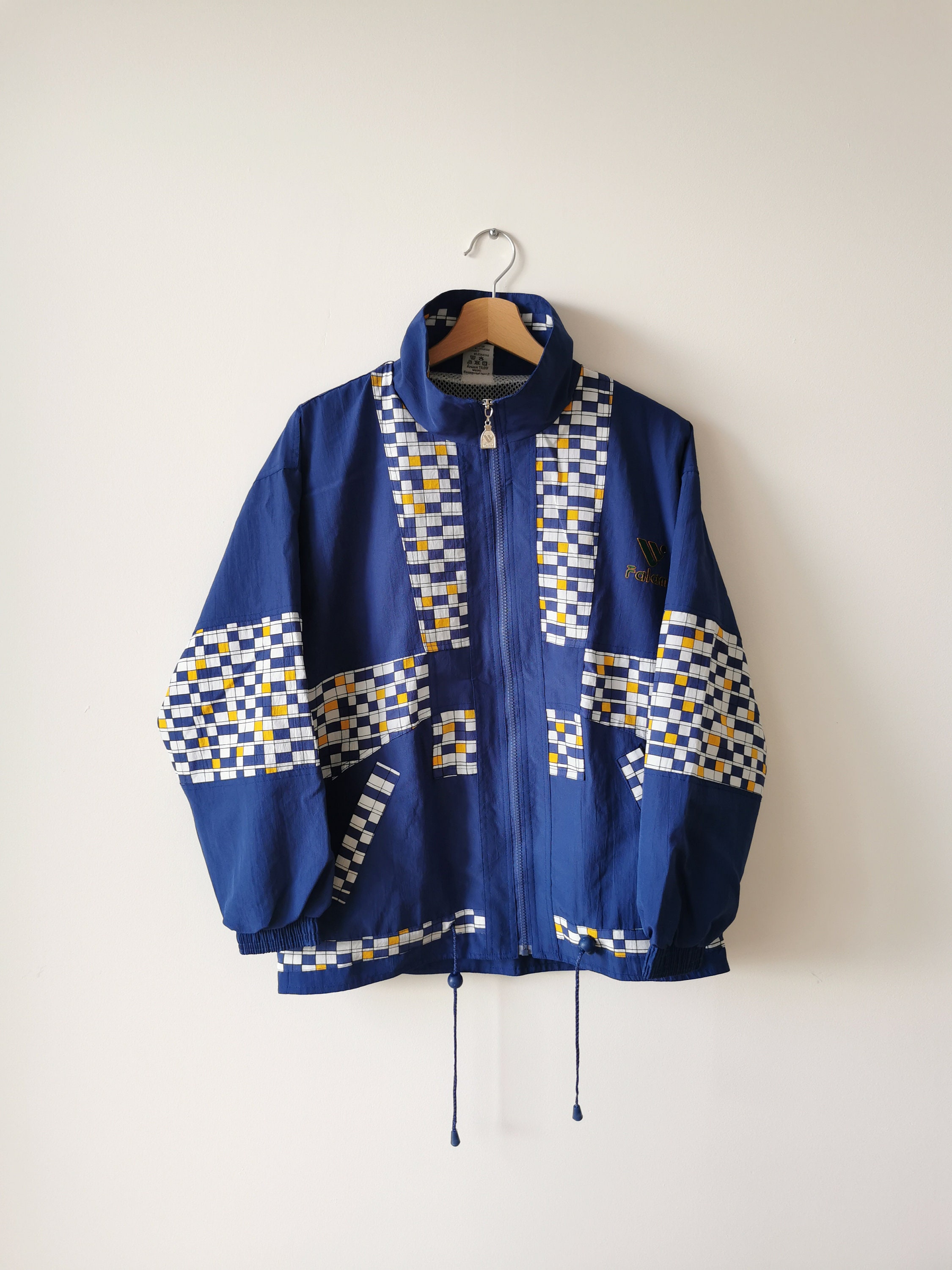 Navy Blue White Unisex Jacket Checkered Windbreaker Sports Weather ...