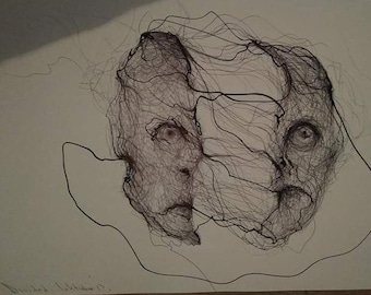 Art Pen and Ink Sketch Drawing Portrait Sleeping Dreaming Woman Face ...