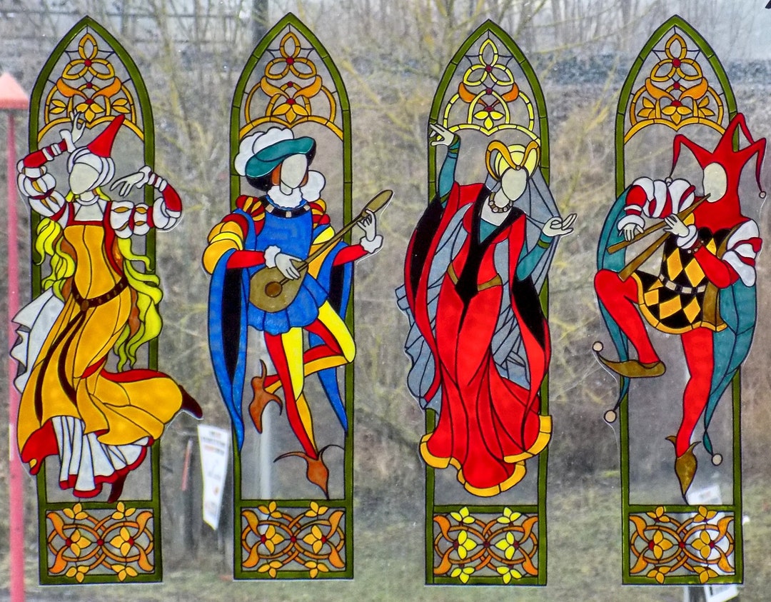 Wicoart Carnaval Window Clings Stained Glass Effect Medieval Jester Art ...