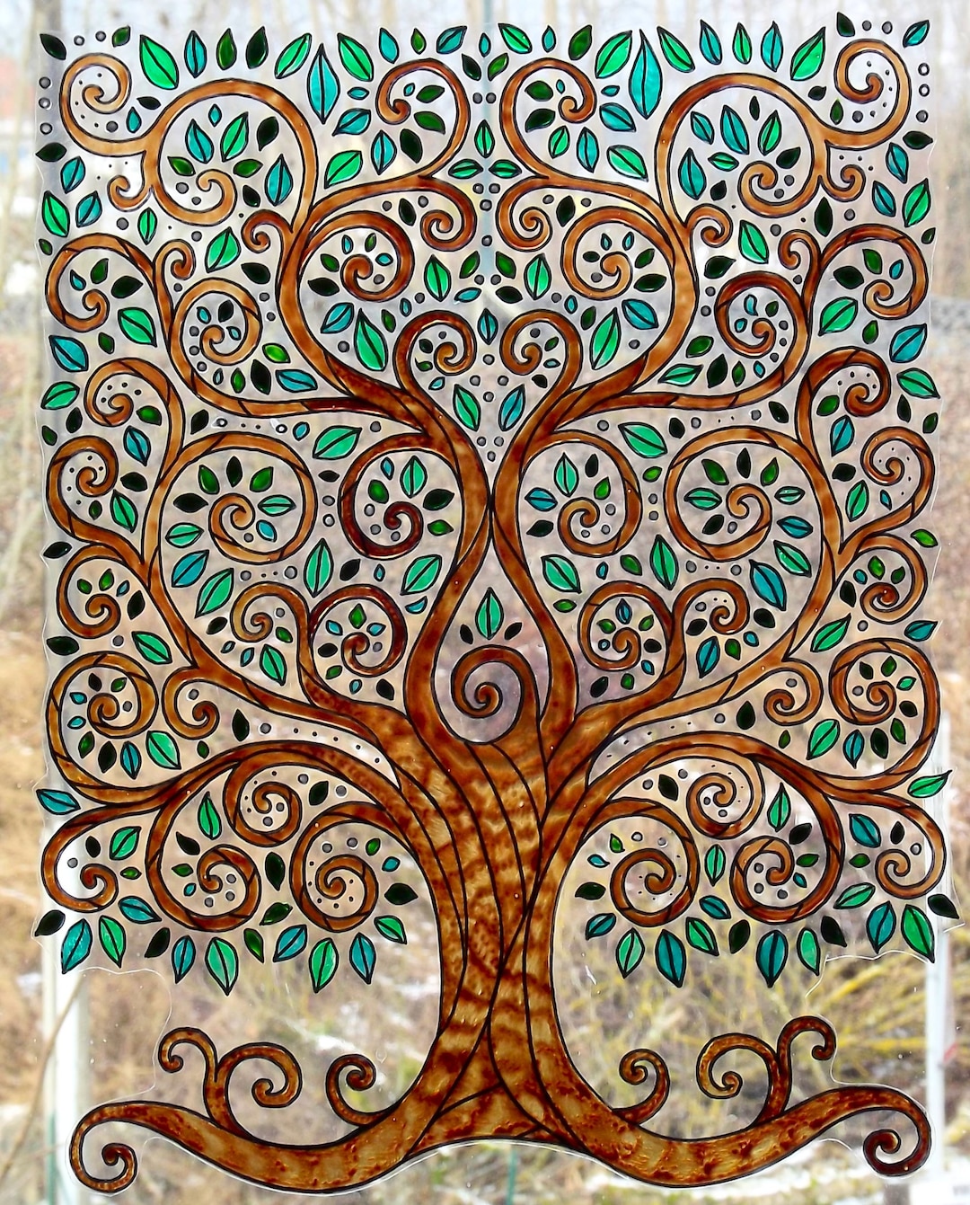 Hand-painted Tree of Life Window Cling Stained Glass Decal - Etsy