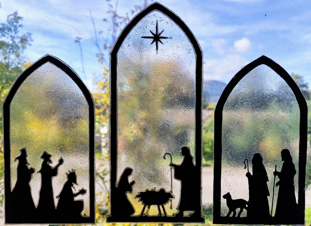 Wicoart Sticker Window Cling Stained Glass Effect Christmas Nativity ...