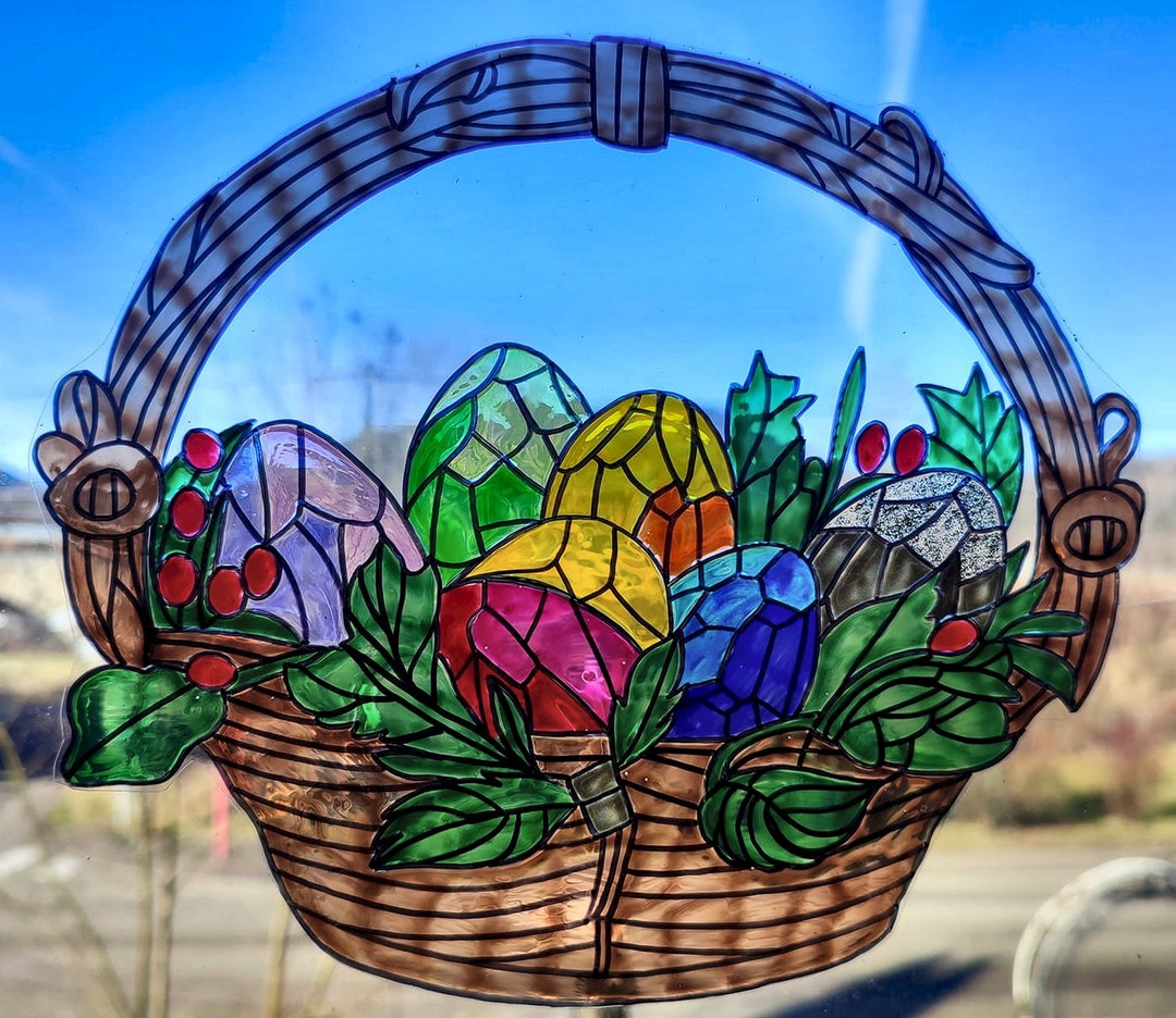 Wicoart Sticker Window Cling Stained Glass Effect Easter Basket - Etsy