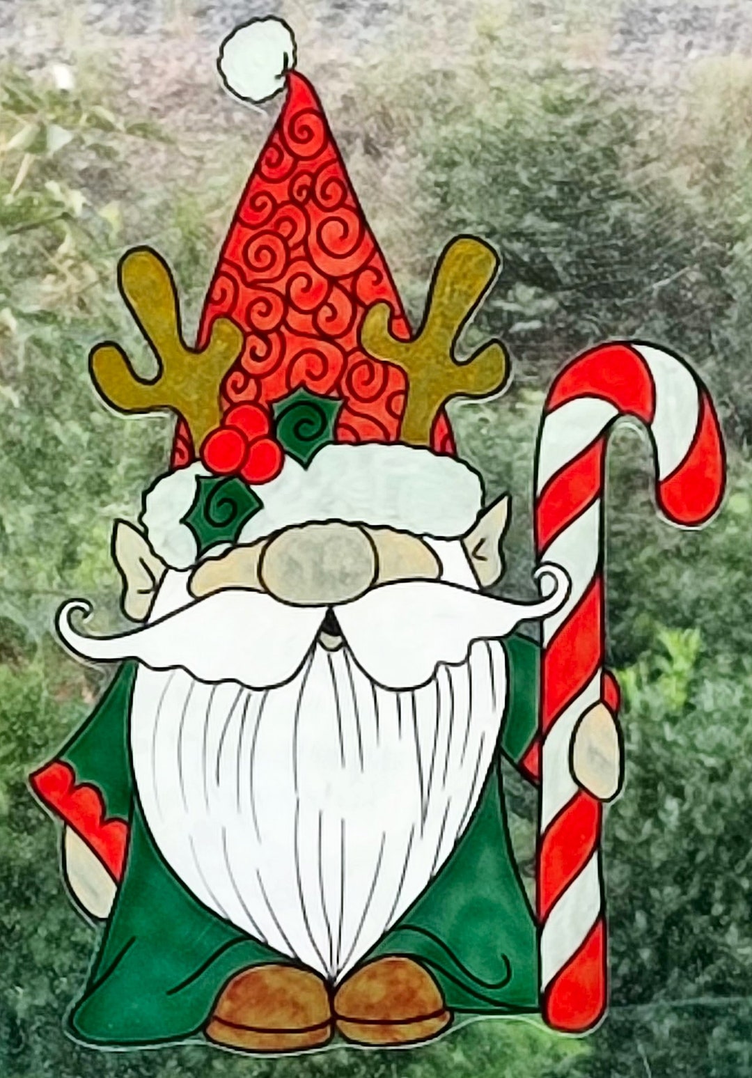 Wicoart Sticker Window Cling Stained Glass Effect Christmas Santa Gnome ...
