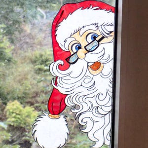 Wicoart Sticker Window Cling Stained Glass Suncatcher Peeking Santa ...