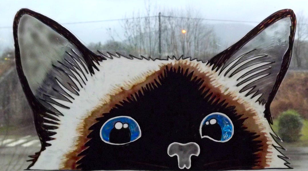 Handpainted Peeking Cat Window Cling Stained Glass Effect - Etsy