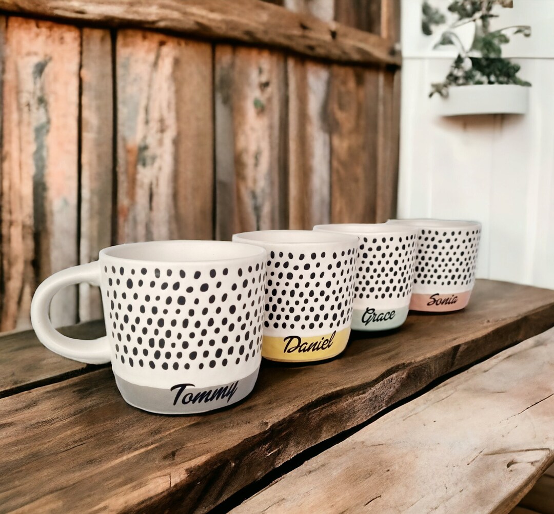 Script Spotty Pattern Personalised Drink Mug With Name Pastel Bright ...