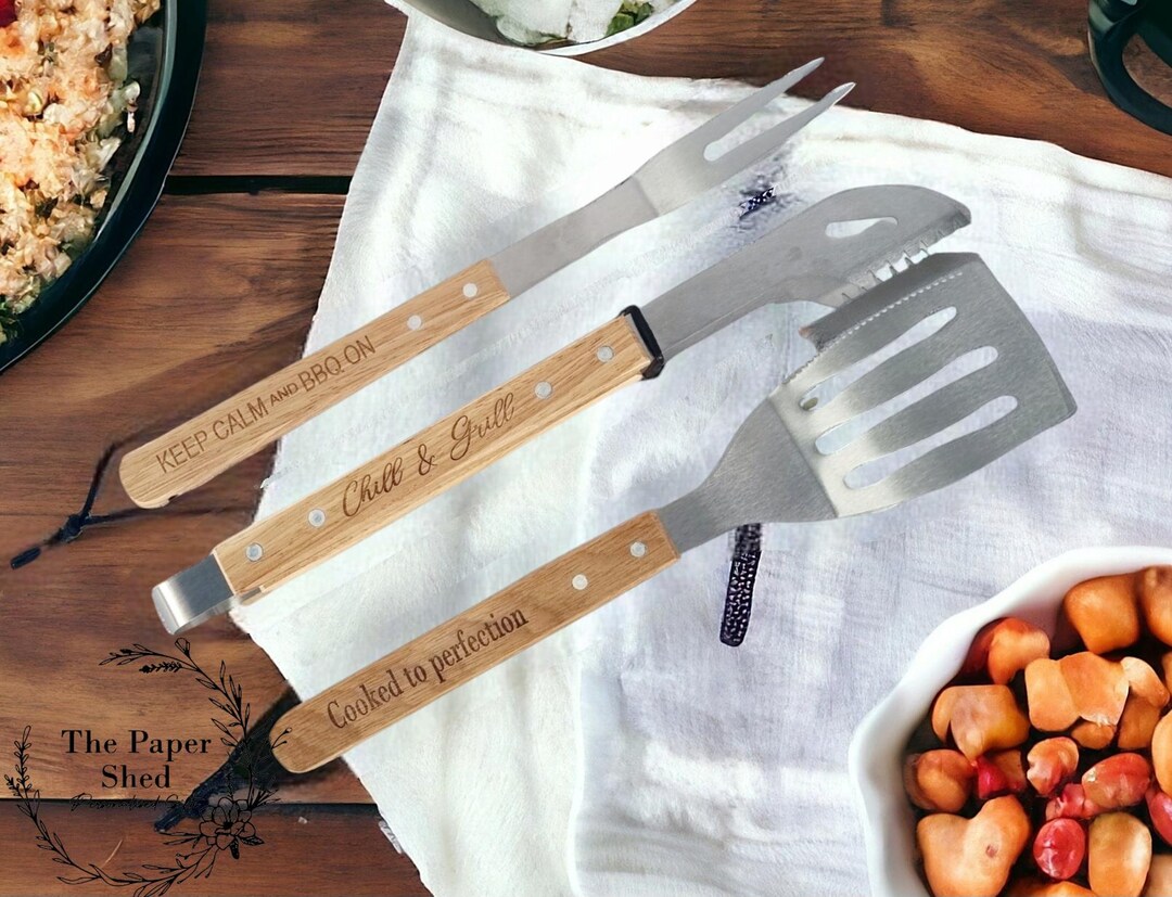 Barbecue Tool Set Laser Engraved Quotes, Funny Phrases, Fork, BBQ ...