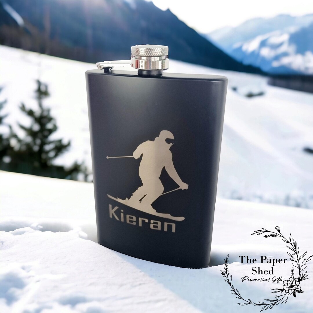 Engraved Hip Flask, Ski, Skiing, Skier, Snowboard, Snowboarder ...