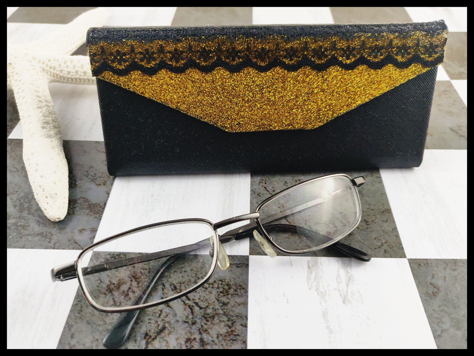 Collapsible Glasses case Eyeglass case Sparkly gold tinsel | Etsy
