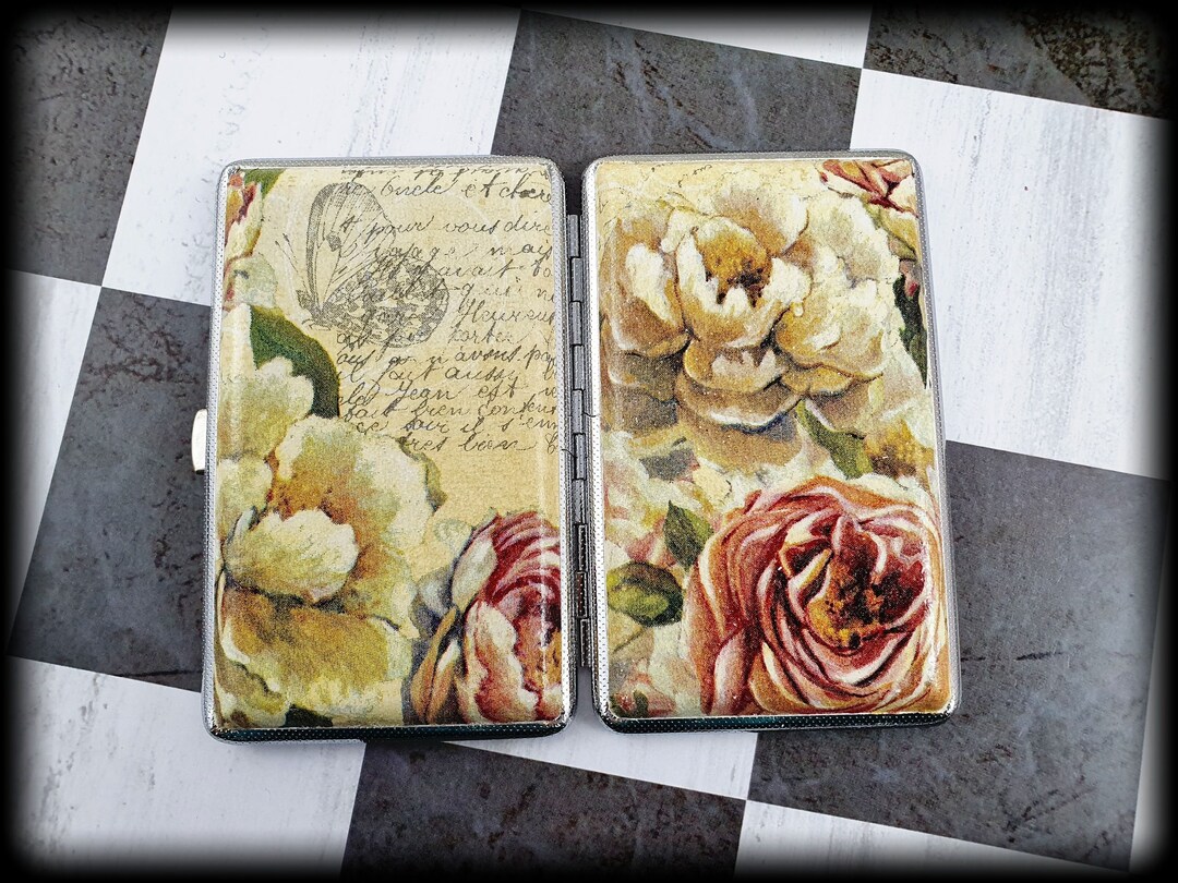 Slim Cigarette Case Vintage Roses Cigarette Box Vintage Inspired Letter ...