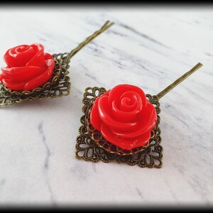Red Rose Bobby Pins Two Piece Set Rose Floral Hair Pins Women - Etsy