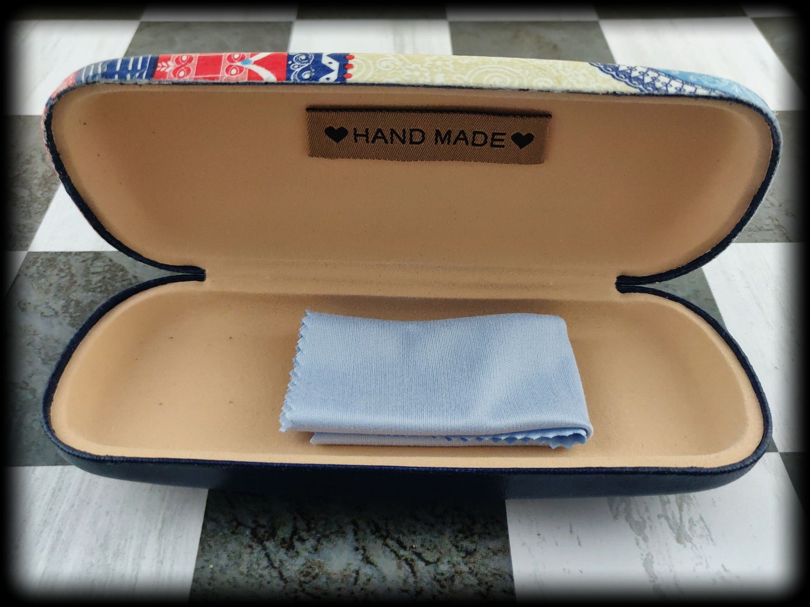 Glasses Case Patchwork Blue & Red Patchwork Idea, Eyeglasses Case, Hard ...