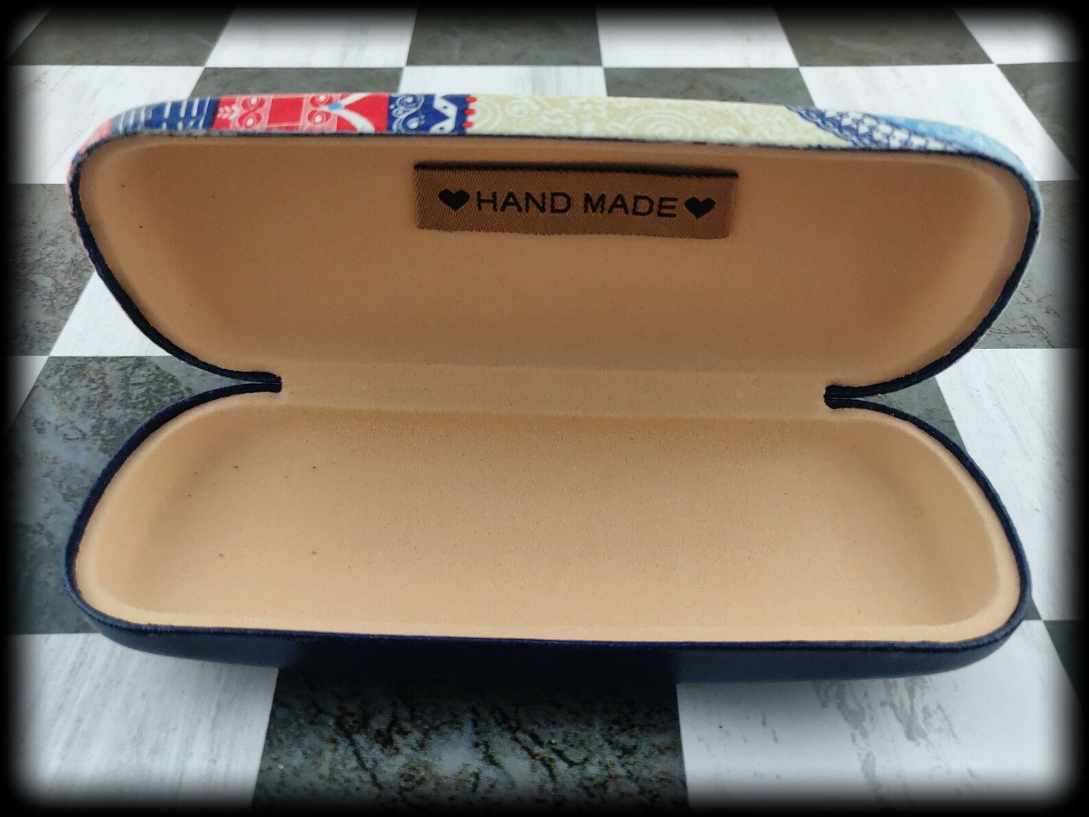 Glasses Case Patchwork Blue & Red Patchwork Idea, Eyeglasses Case, Hard ...