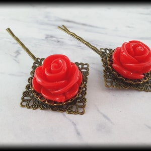 Red Rose Bobby Pins Two Piece Set Rose Floral Hair Pins Women - Etsy