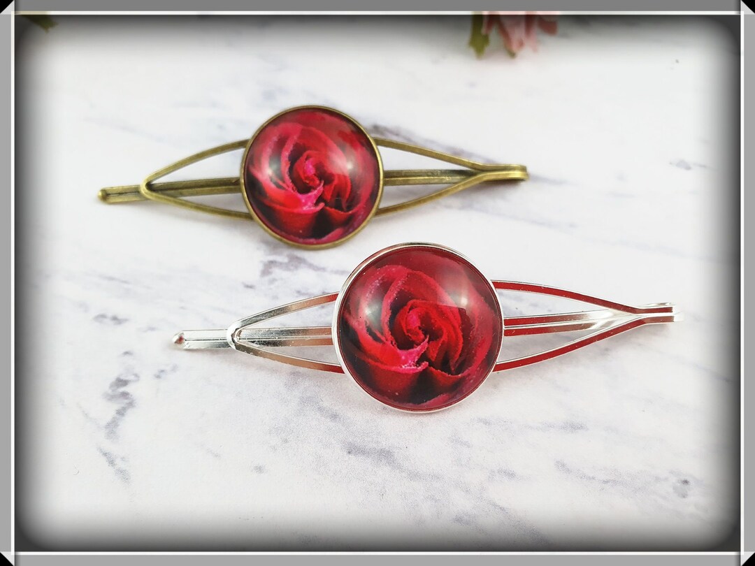 Hair Slide Red Rose Flower Print Hair Clips Women Real Rose - Etsy