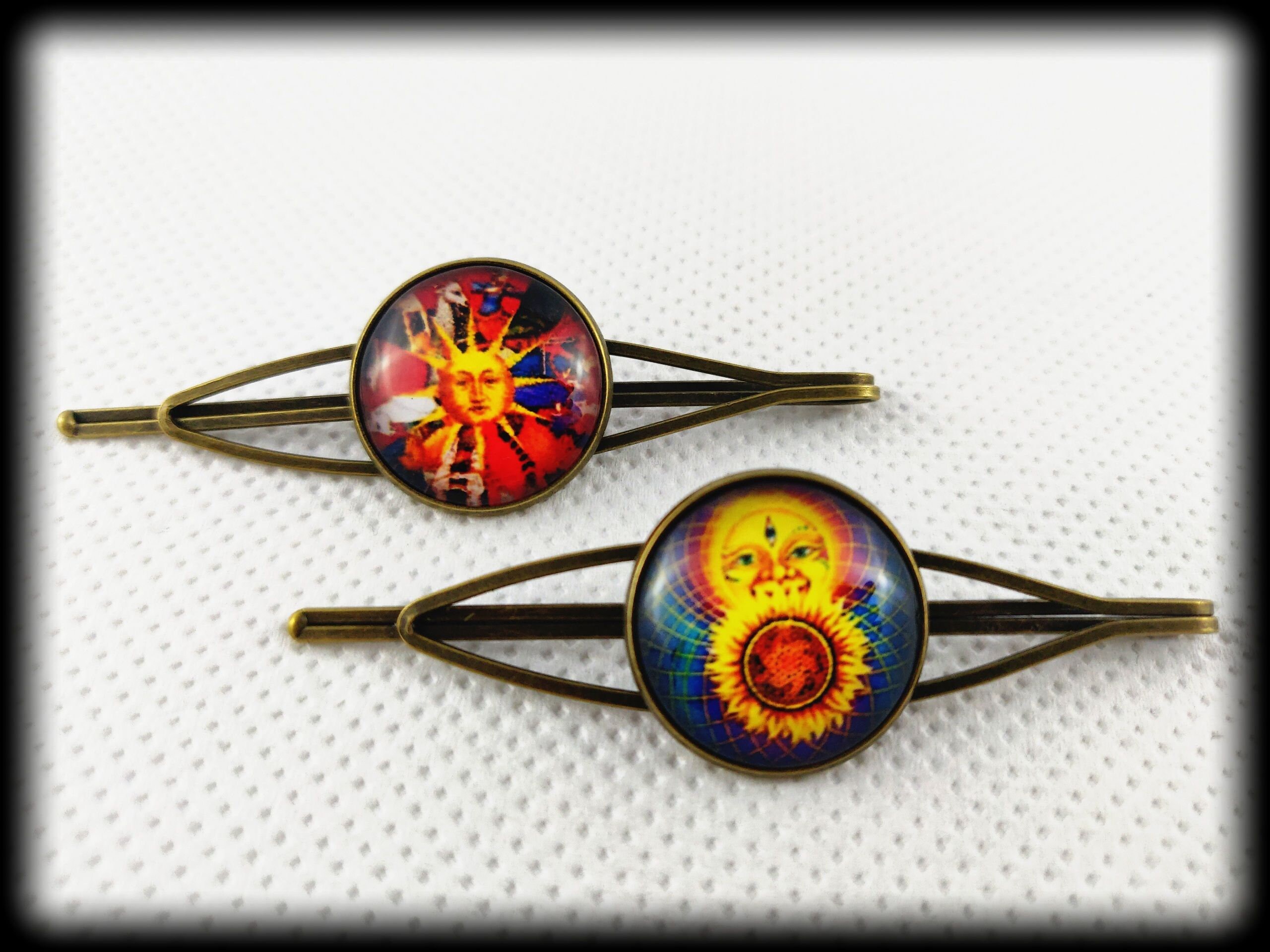 Abstract Sun hair slide Sun face hair pins Yellow print hair | Etsy