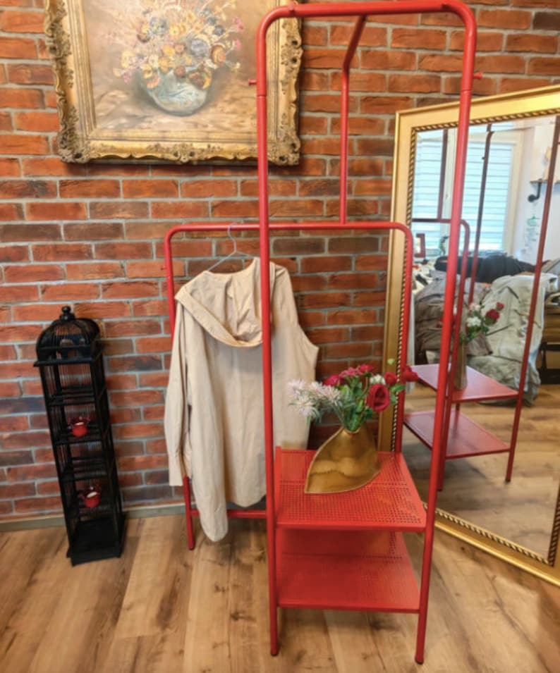 Rare IKEA NIKKEBY Red Metal Cothes Rack and Shelf Stand Discontinued ...