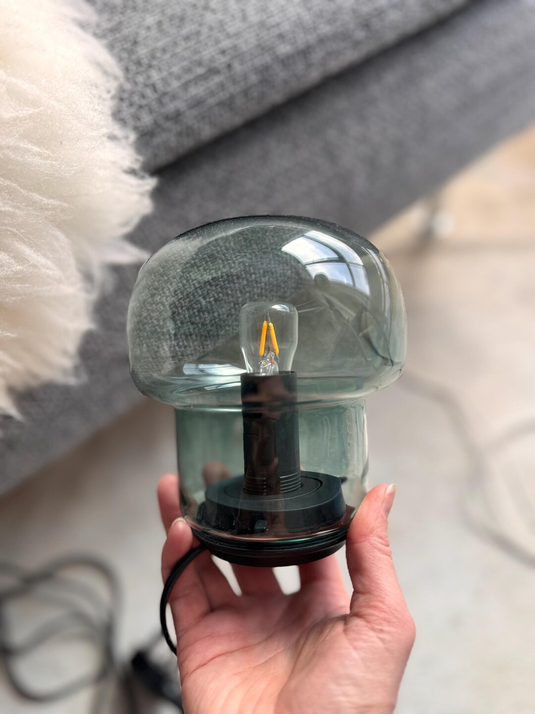 Green Smoky Glass Tokabo Mushroom Lamp Ikea - Etsy