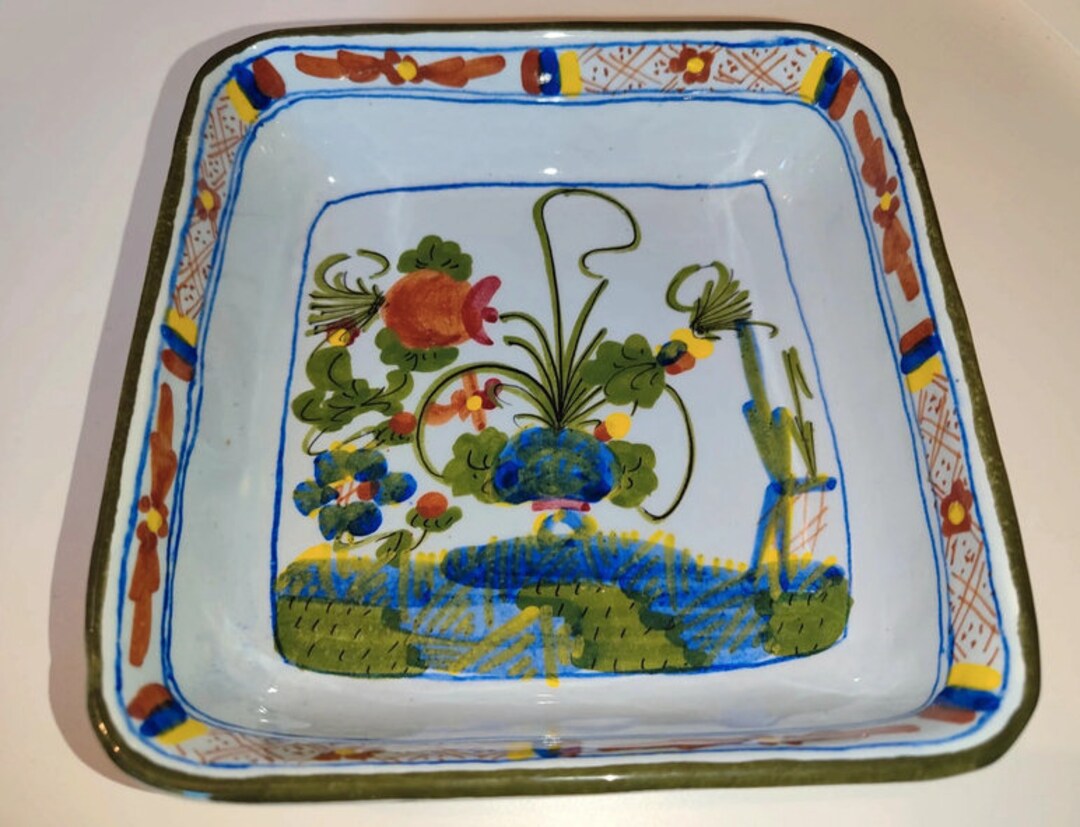 Faenza Garofano Carnation Square Shape Bowl Plate Majolica Ceramic ...